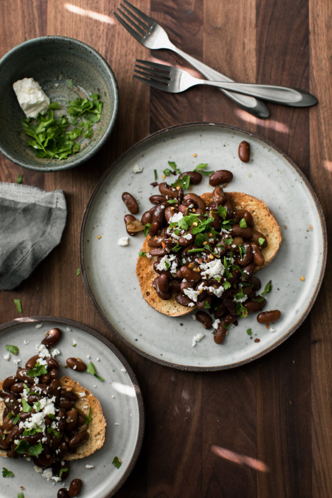 Garlicky Bean Toast with Mustard and Feta | Naturally Ella